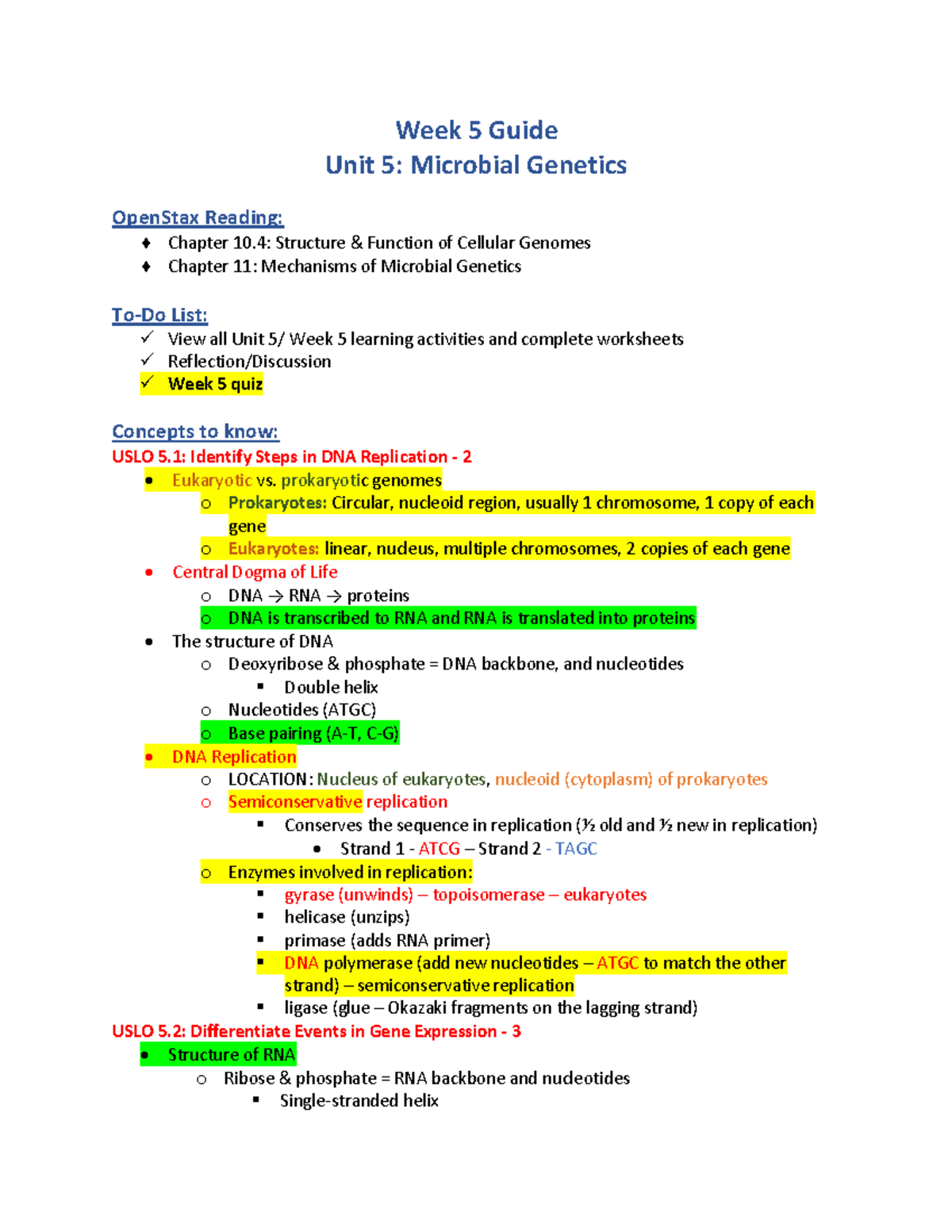 Week 5 Guide 2023 SS - Study - Week 5 Guide Unit 5 : Microbial Genetics ...