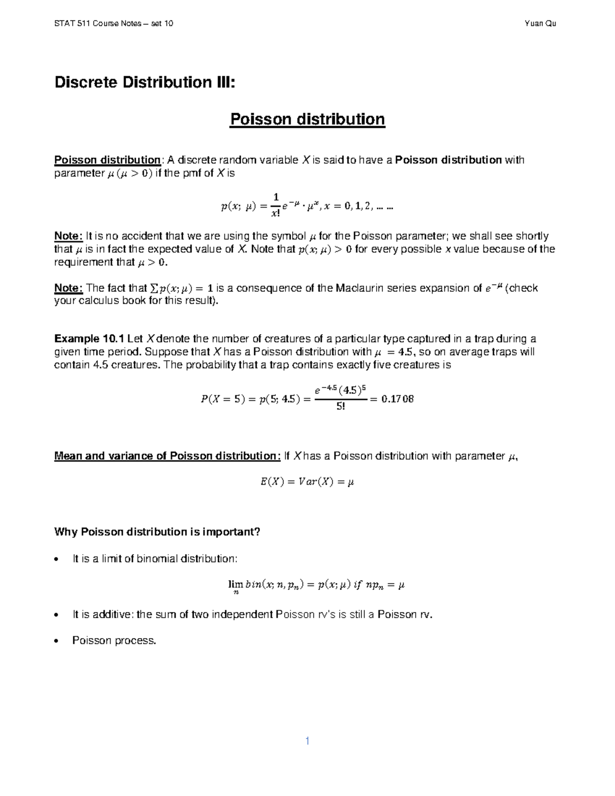 Notes-10-Poisson rv and introduction of continuous rv's 3 - Discrete ...