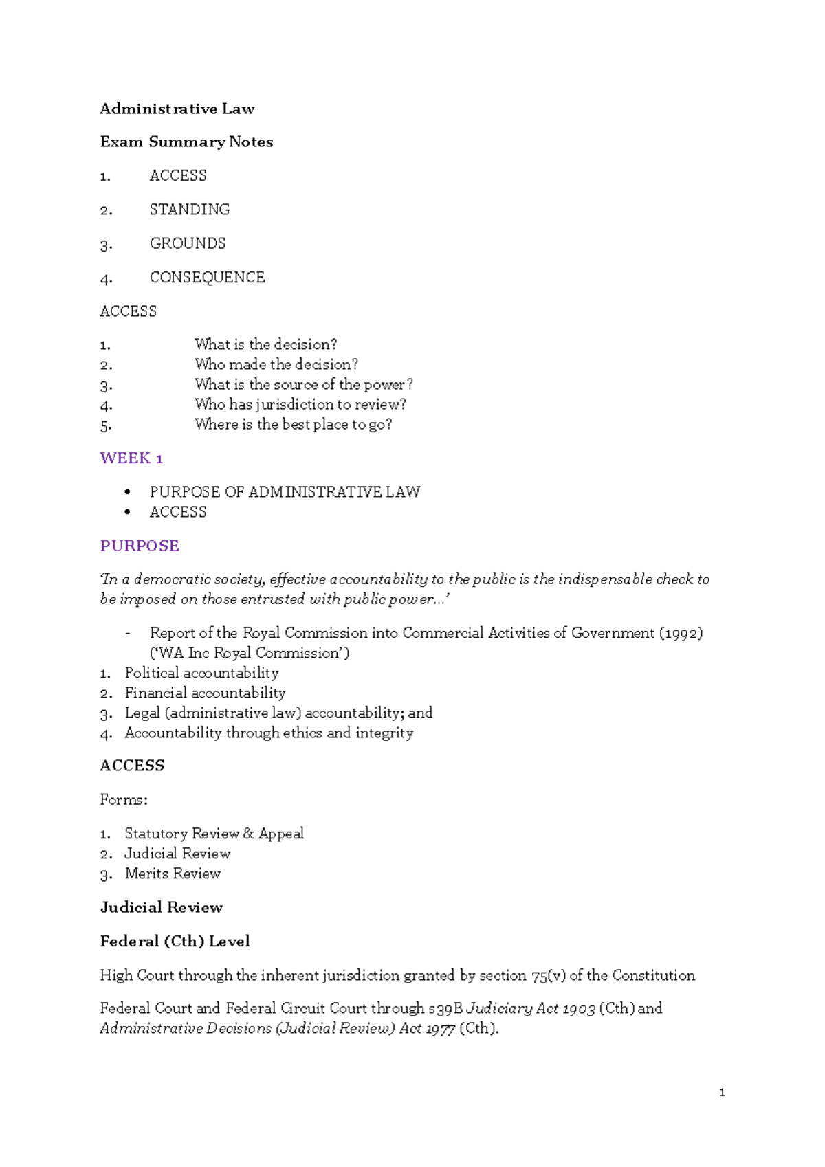 Administrative Law Exam Summary Pages - Administrative Law Exam Summary ...