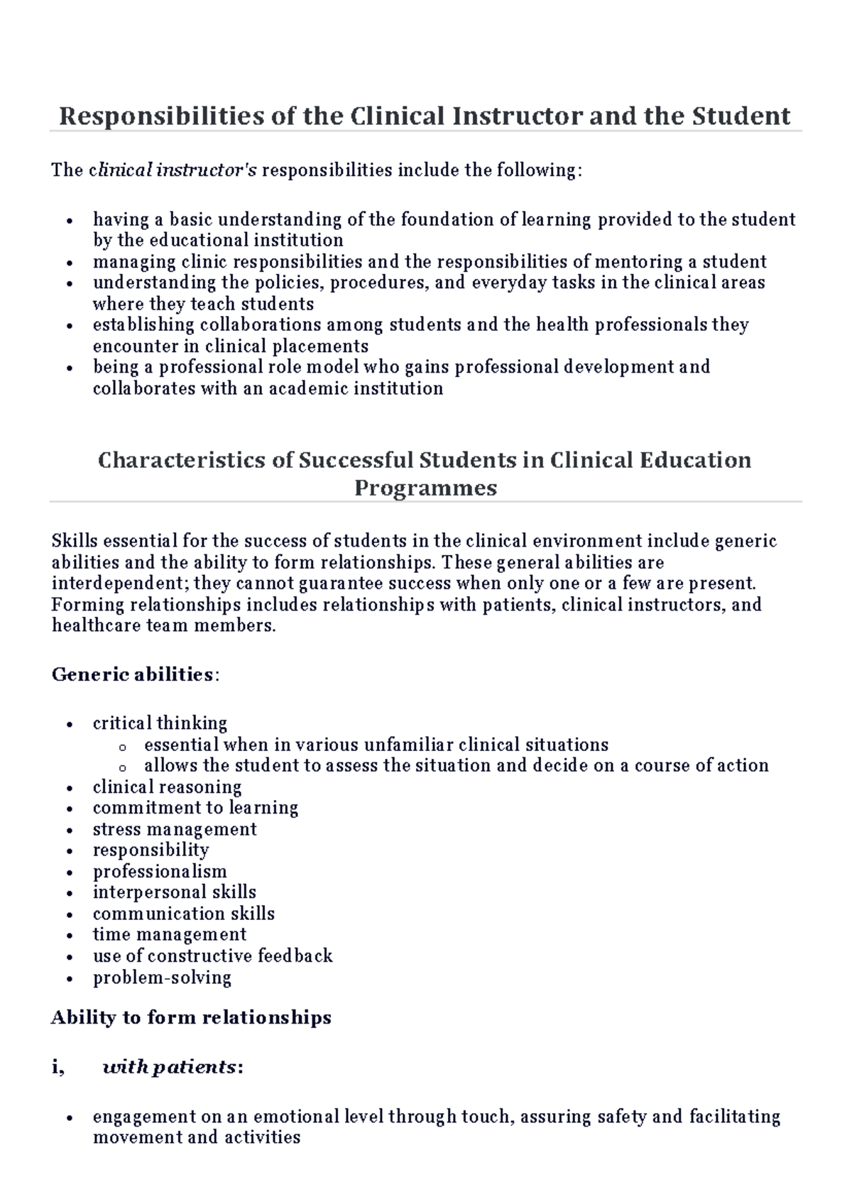 Basics of Clinical Education Note 2 - Responsibilities of the Clinical ...