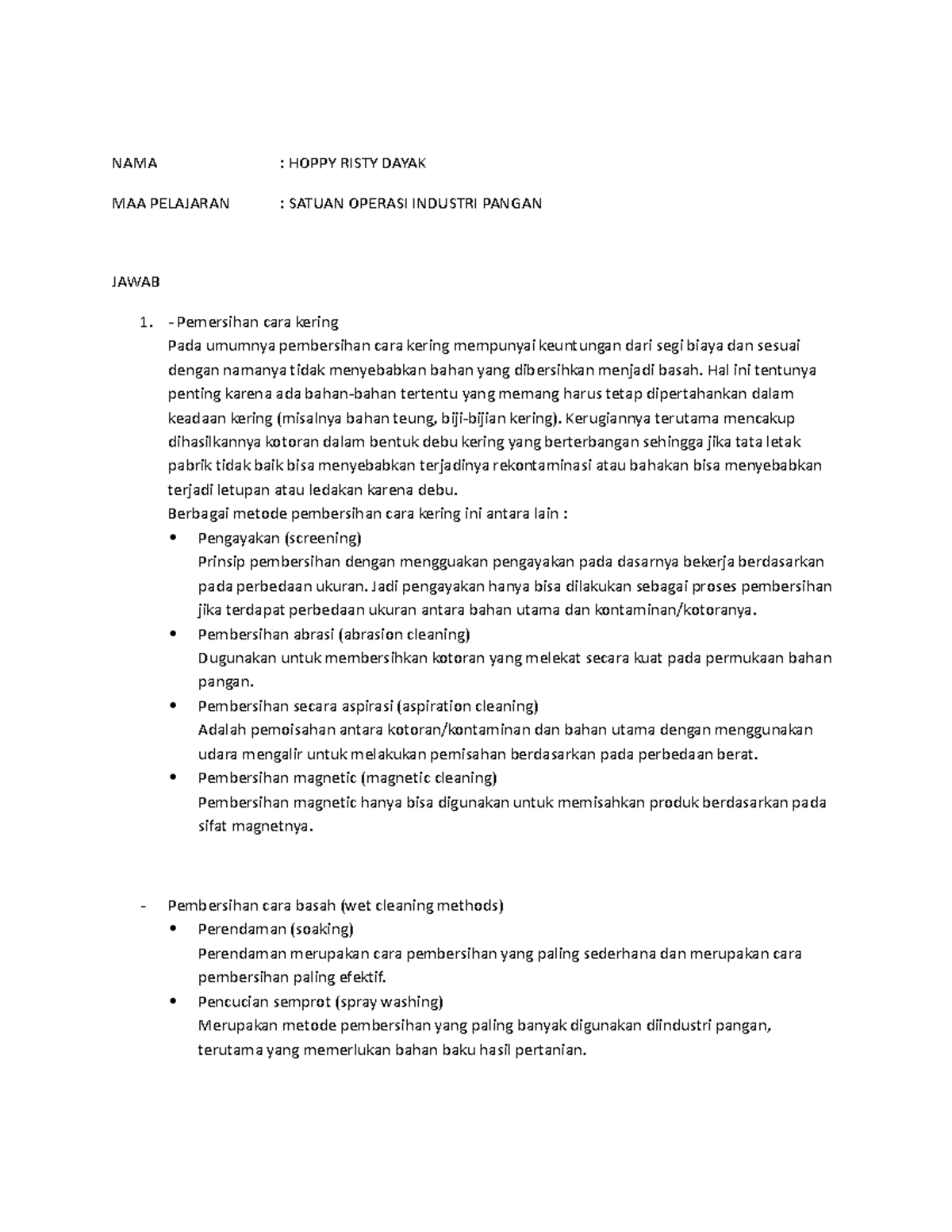 Diskusi 1 Satuan Operasi Industri Pangan - NAMA : HOPPY RISTY DAYAK MAA ...