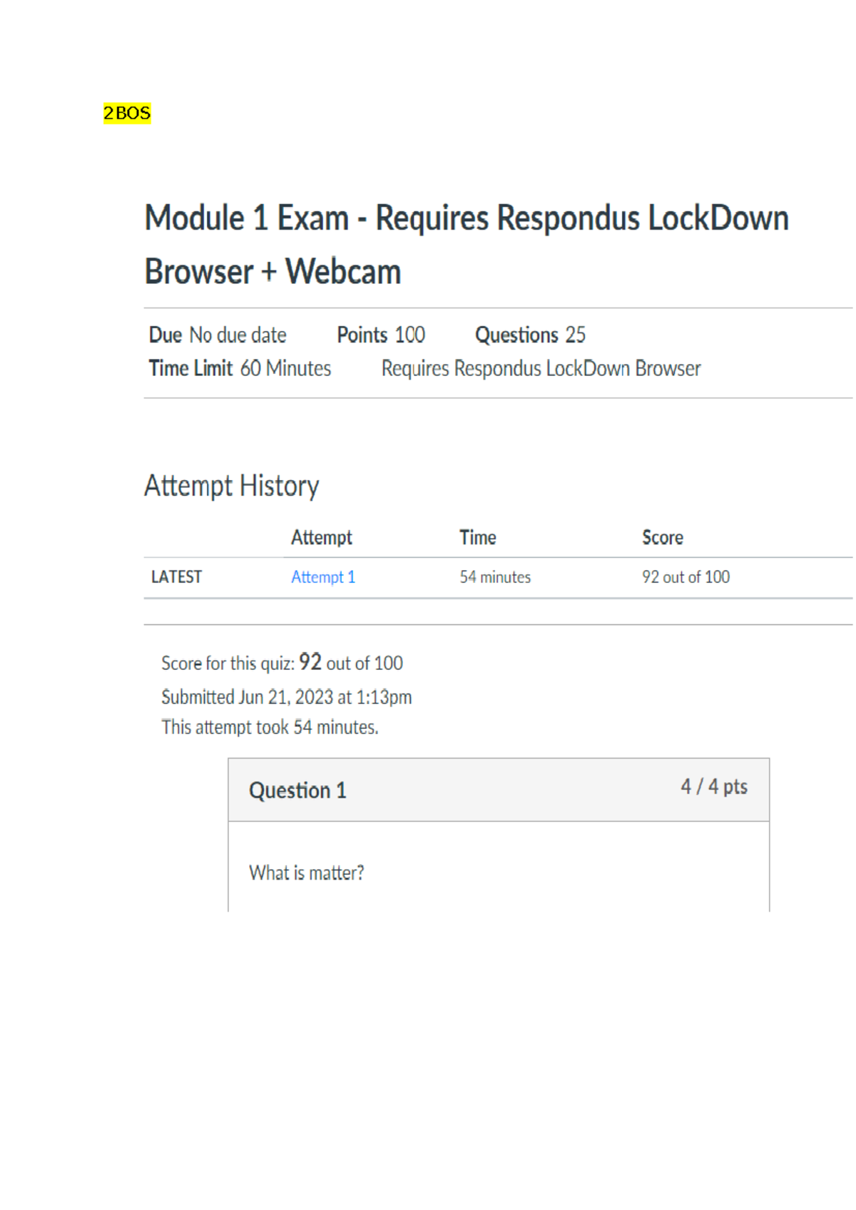 Portage learning BIOD 101 Module 1 EXAM - 2BOS Module 1 Exam Requires ...