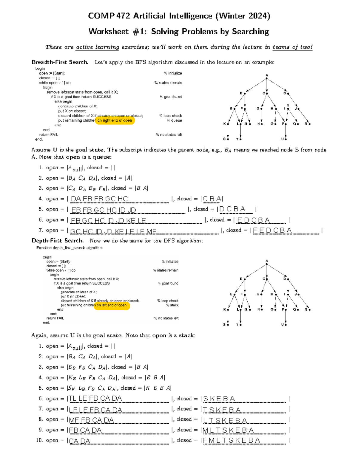 02 search ex - COMP 472 Artificial Intelligence (Winter 2024) Worksheet ...