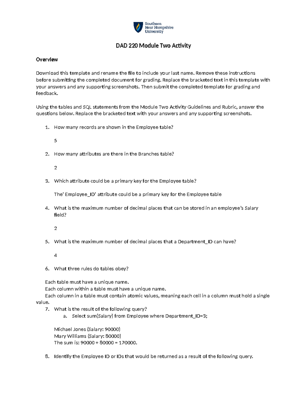 2 3 Activity Updating Tables And Sql Identification Dad 220 Module Two Activity Overview