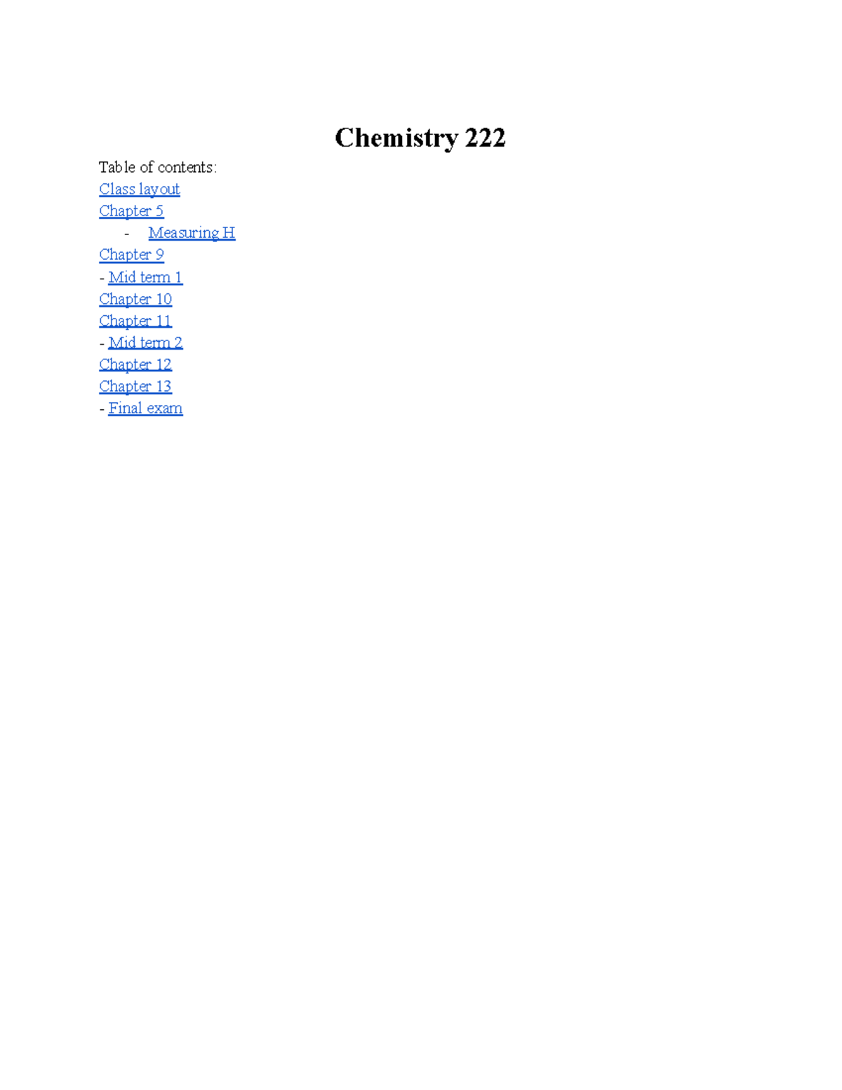 Chemistry 222 Full Guide - Chemistry 222 Table of contents: Class ...