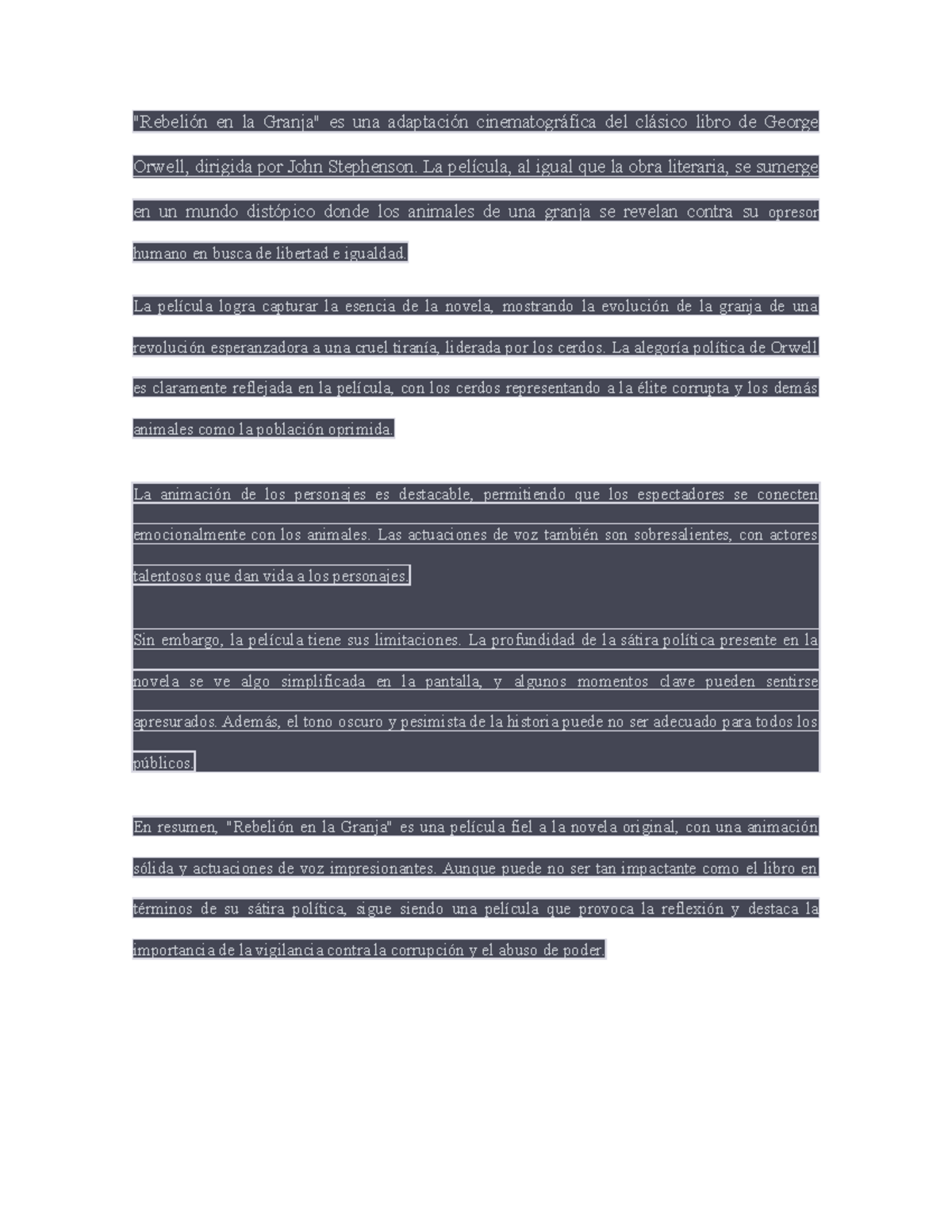 Nolasco Edwin U2T2a1 - Tarea - "Rebelión en la Granja" es una ...