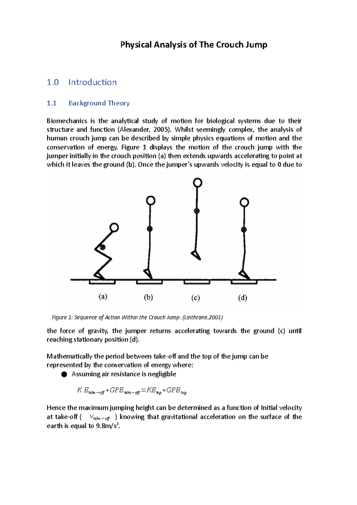 Sample Lab Report - Physical Analysis of The Crouch Jump 1 Introduction ...