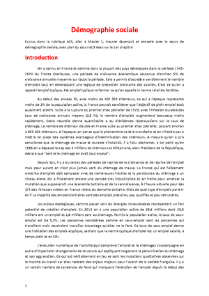 qu'est-ce que la démographie ; cours 1 ’est au 19e Siècle que la ...