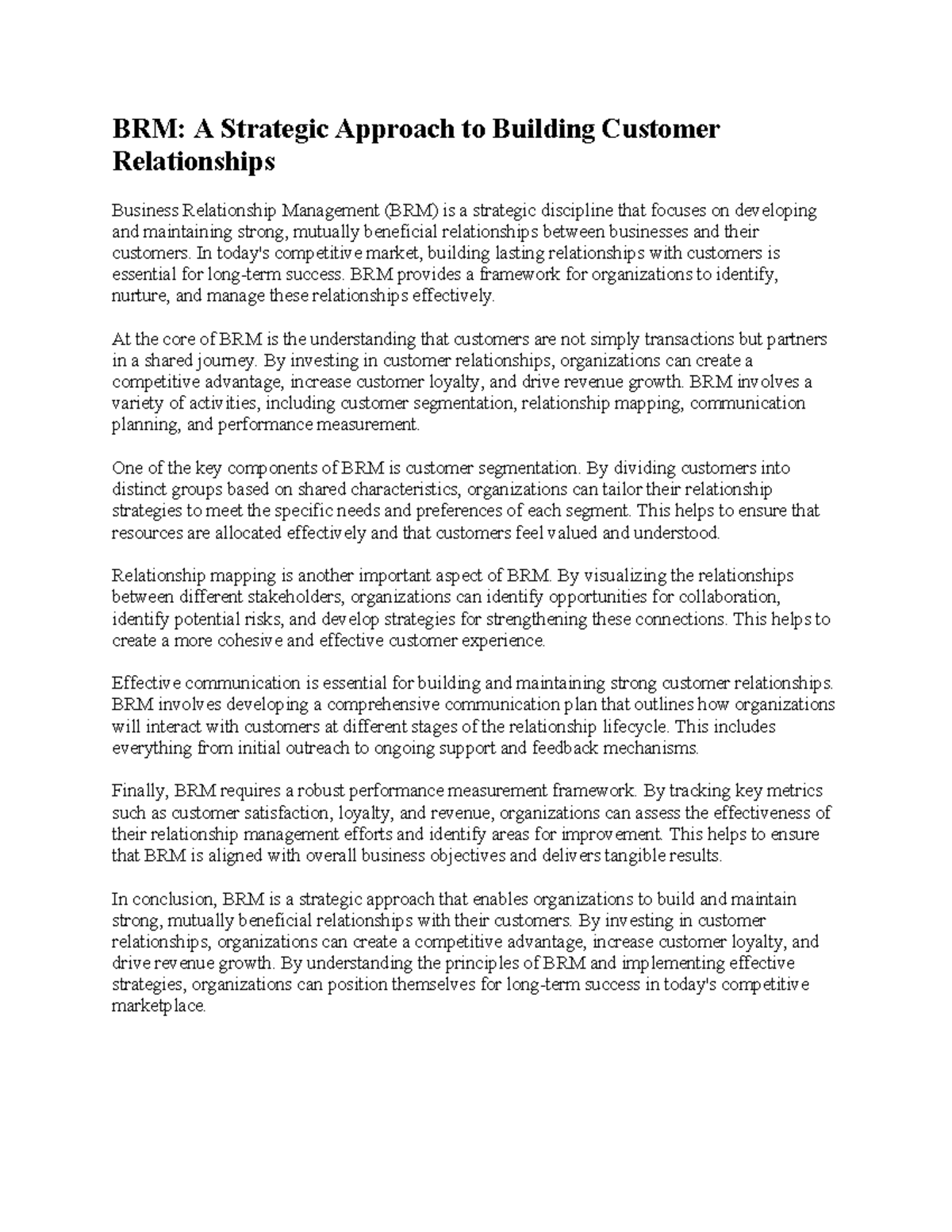 BRM - BRM - BRM: A Strategic Approach to Building Customer ...