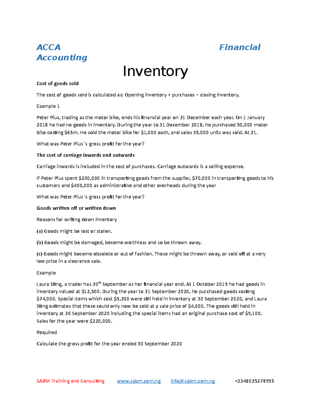 Inventory - f4 notes - ACCA Financial Accounting Inventory Cost of ...