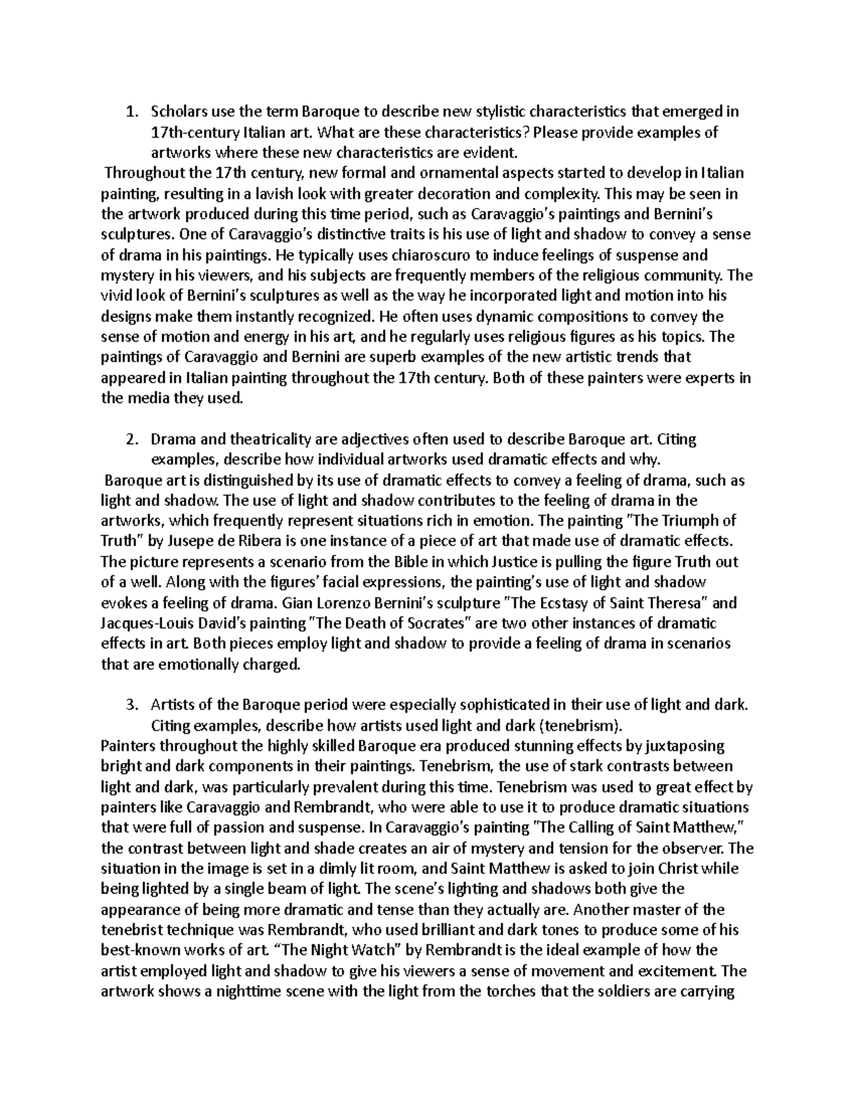 Week 6 Art history assignment - Scholars use the term Baroque to ...