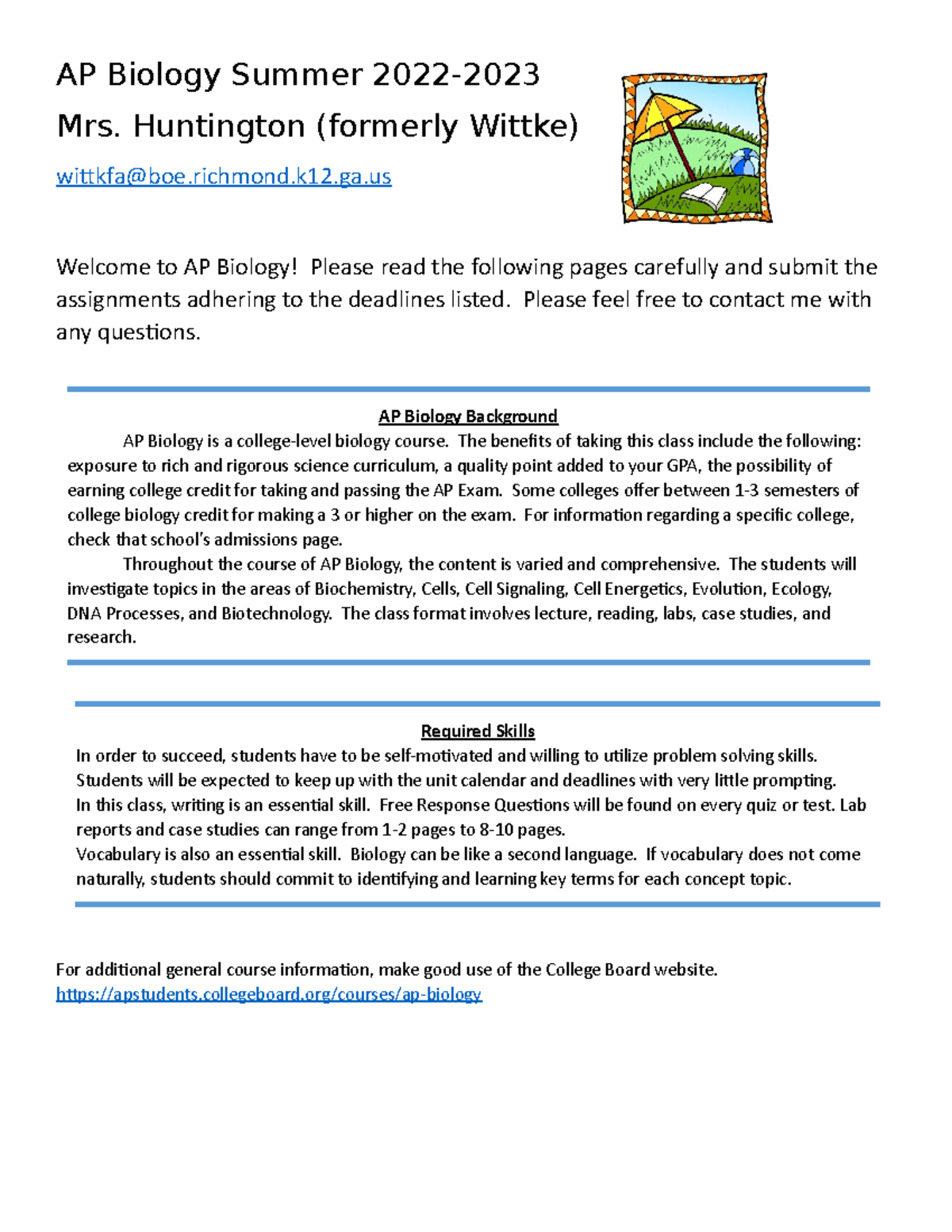 2223 AP Biology Summer - AP Biology Summer 2022- Mrs. Huntington ...