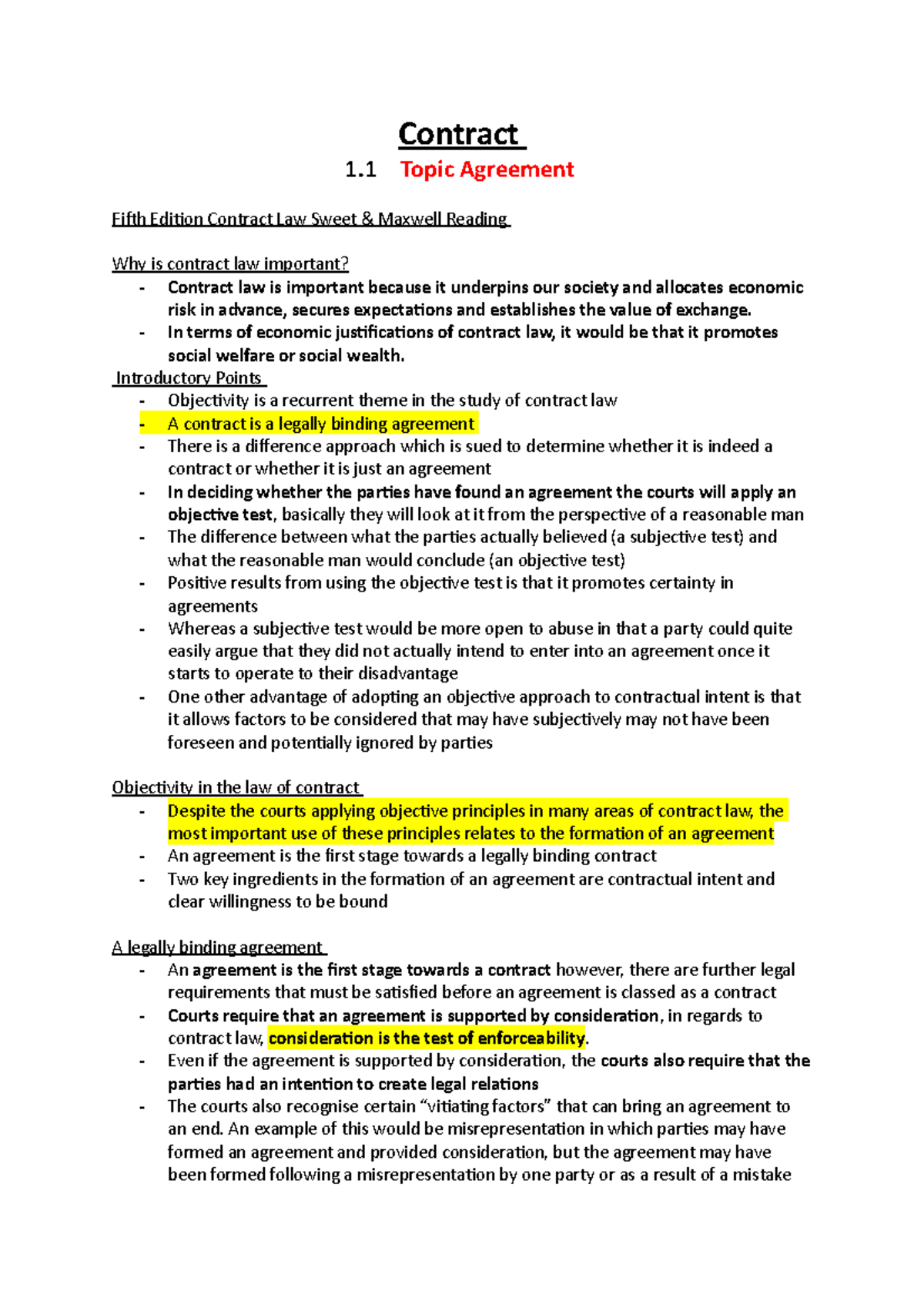 1.1 Agreement (offer, acceptance ITT) - Contract 1 Topic Agreement Fi昀琀 ...