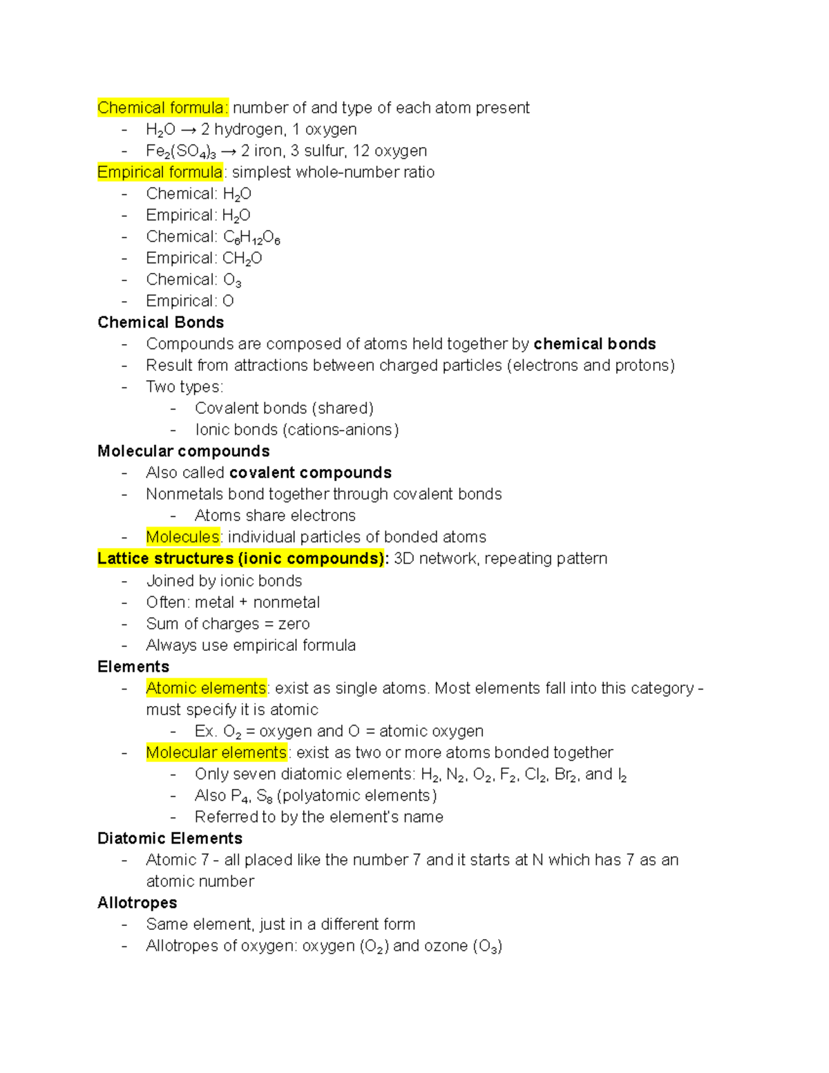 Chemistry Notes Chapter 3 - Chemical formula: number of and type of ...
