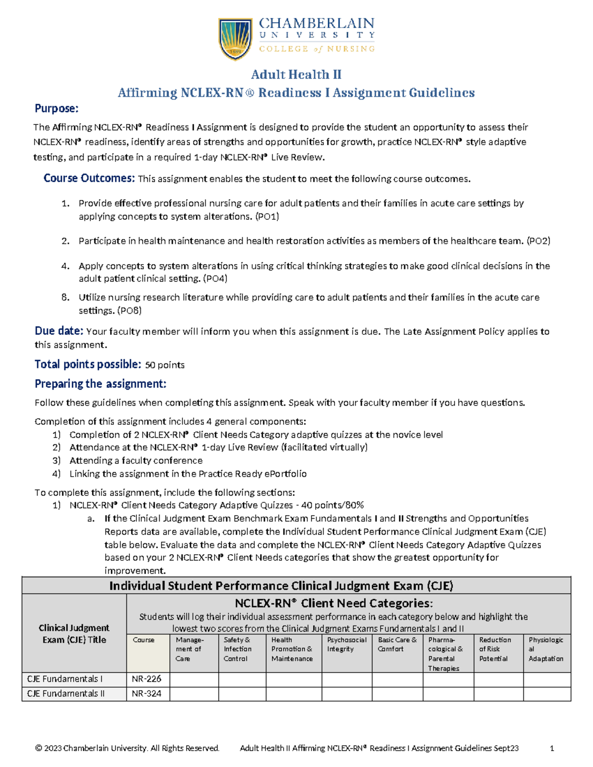 Adult Health II Affirming Nclex Readiness I Assignment Guidelines Sept23 - Adult Health II ...