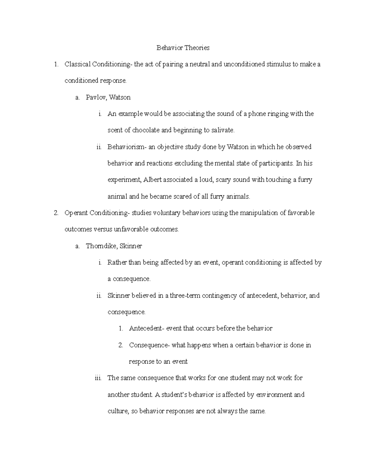 ED-200 Chapter 1 - Behavior Theories Classical Conditioning- the act of ...