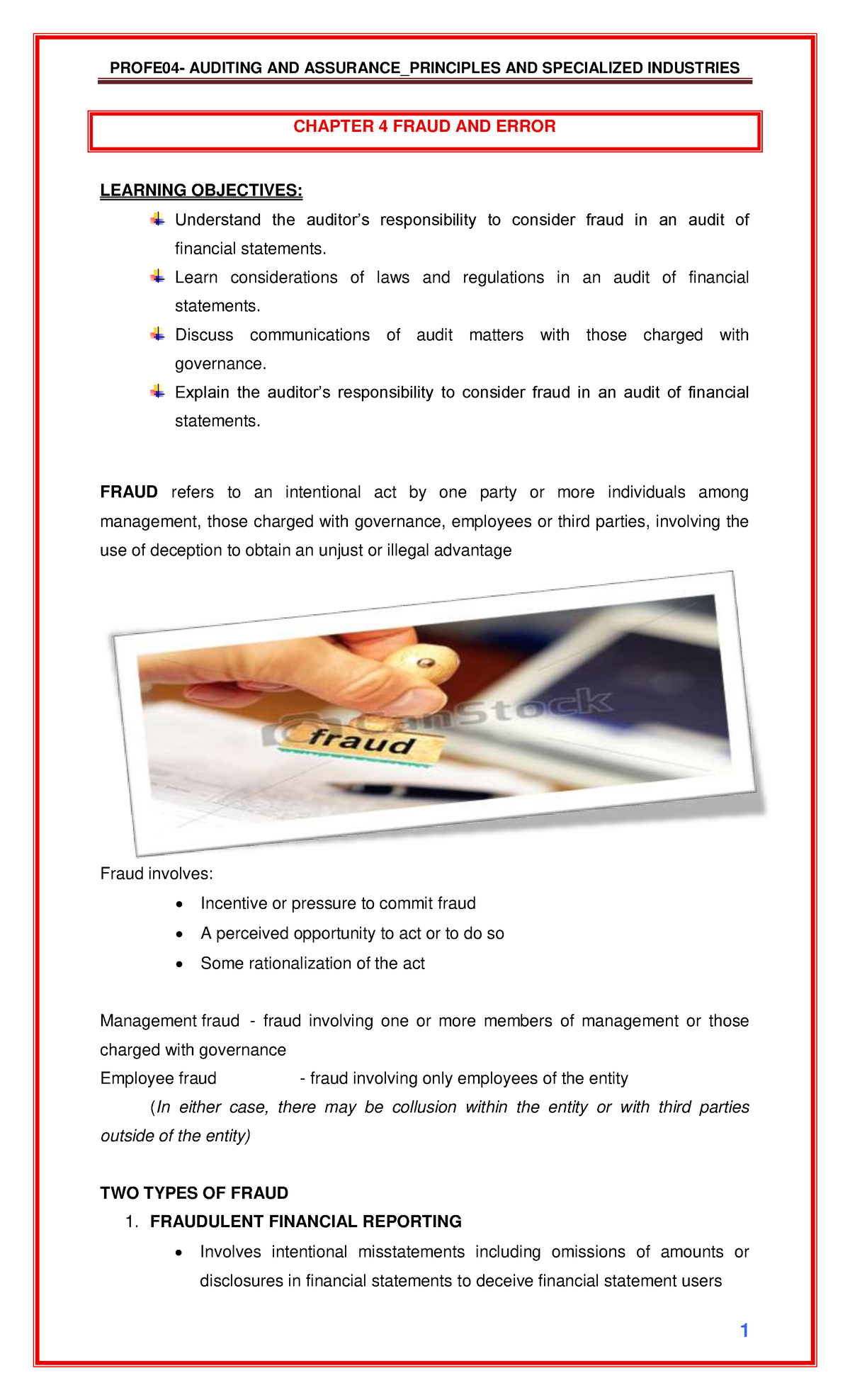 Chapter 4 Fraud AND Error - CHAPTER 4 FRAUD AND ERROR LEARNING ...