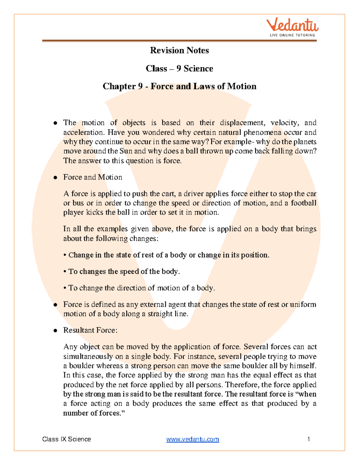 Class 9 Science Chapter 9 Revision Notes - Revision Notes Class – 9 ...