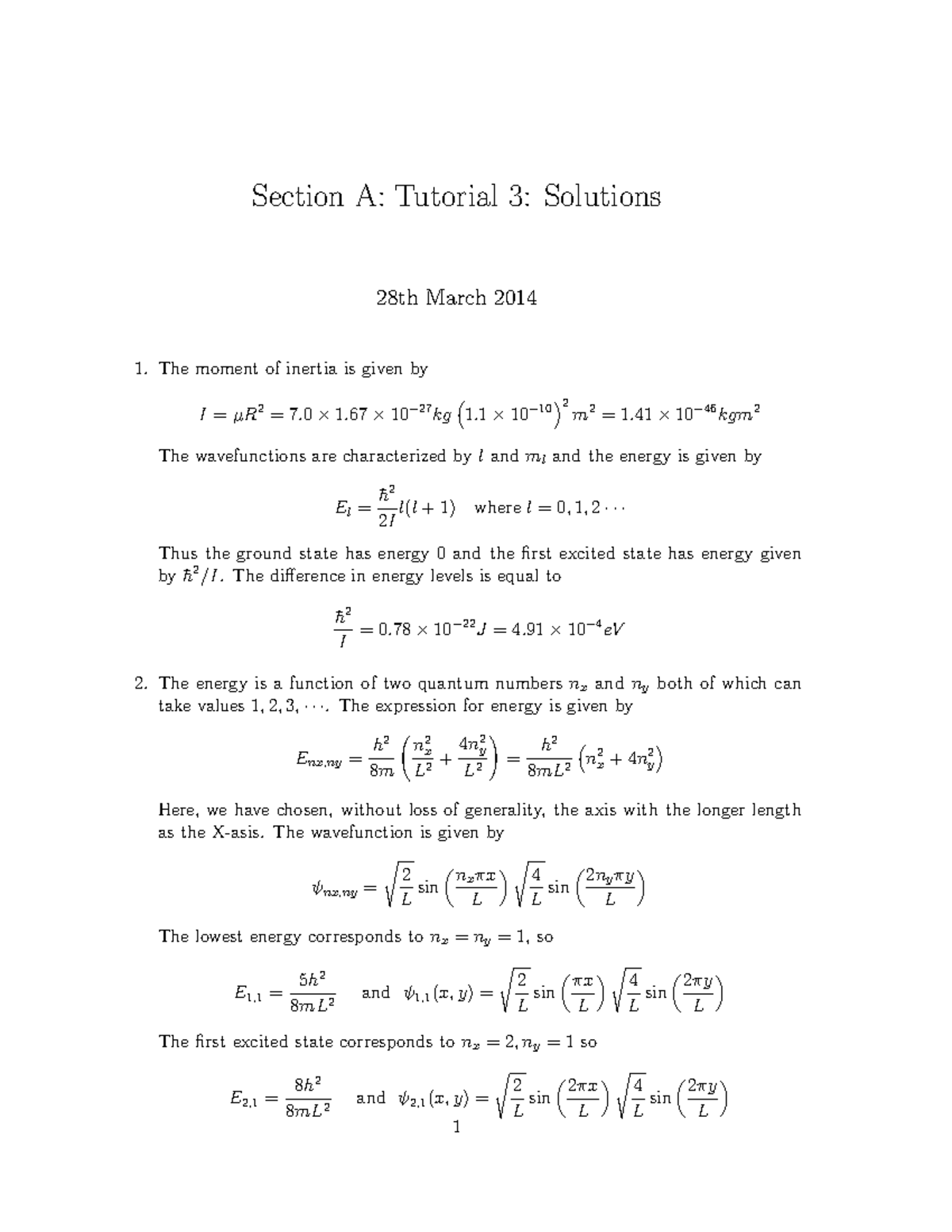 Soln Tut 3A - Practice tutorial shared by professor - Section A: Tutorial 3: Solutions 28th ...