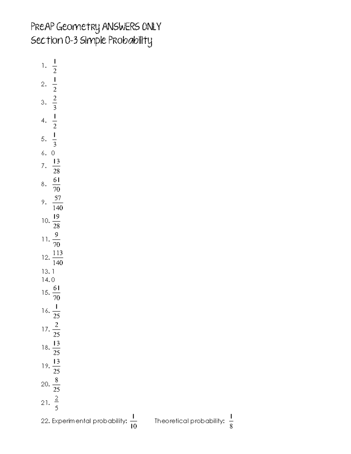 Answers only to ws section 0-3 simple probability - PreAP Geometry ANSWERS ONLY Section 0-3 ...
