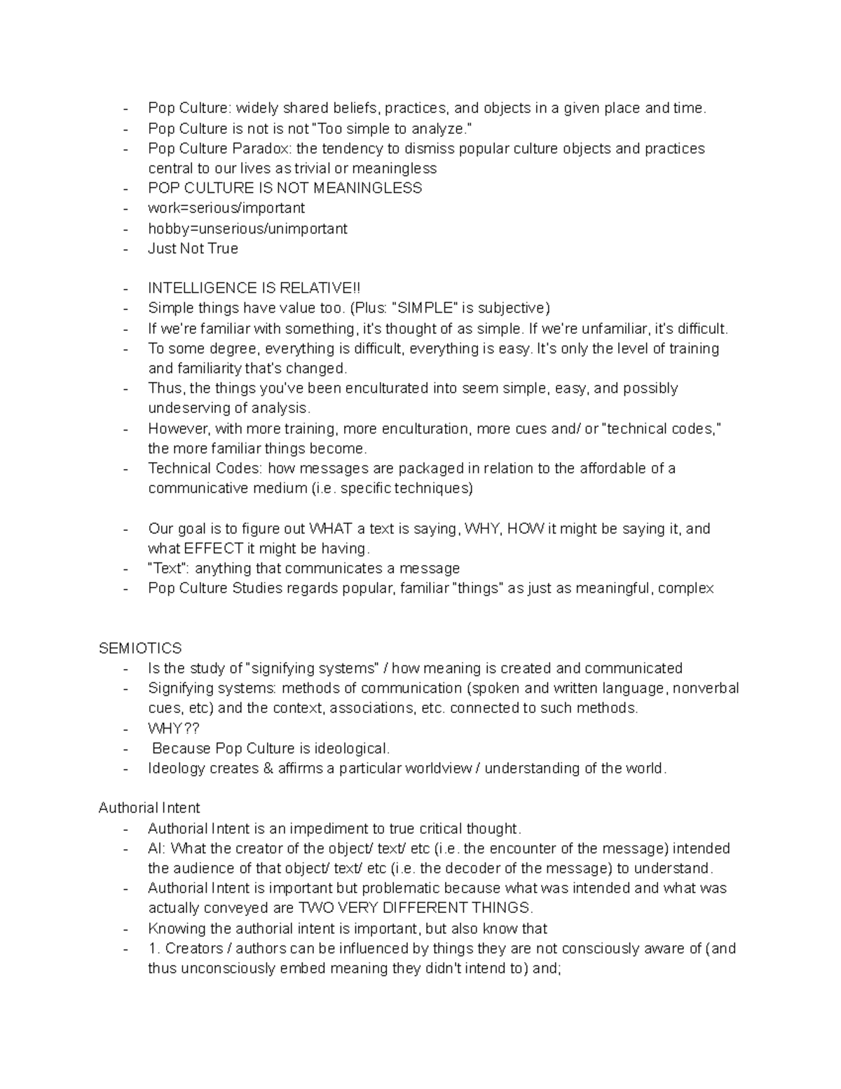 Notes on Pop Culture - Pop Culture: widely shared beliefs, practices ...