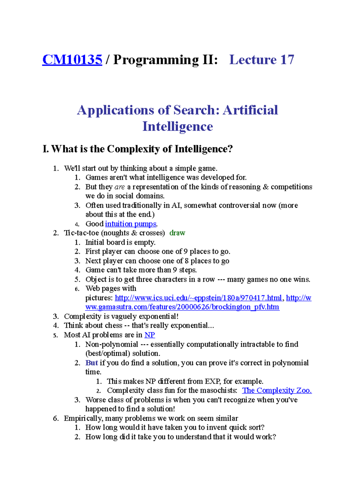 2008-2009 Lecture Notes 17 - CM10135 / Programming II: Lecture 17 ...