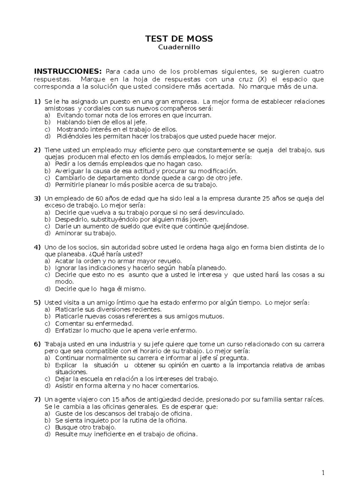 TEST DE MOSS - Test de Moss - TEST DE MOSS Cuadernillo INSTRUCCIONES ...