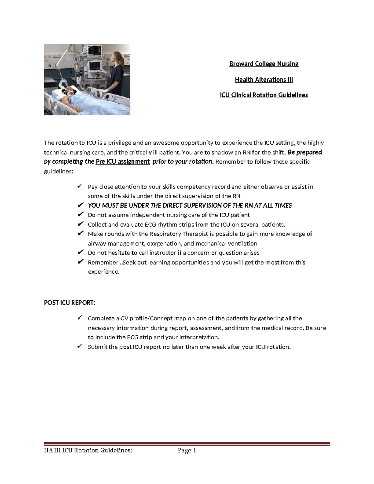 ICU Rotation Report and Guidelines - Broward College Nursing Health ...