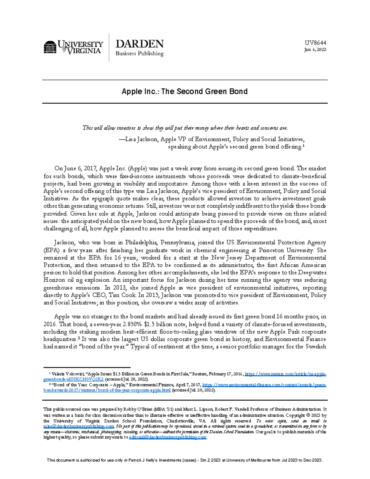 Week 2 Apple - q dc cwe w - UV Jan. 6, 2023 Apple Inc.: The Second ...