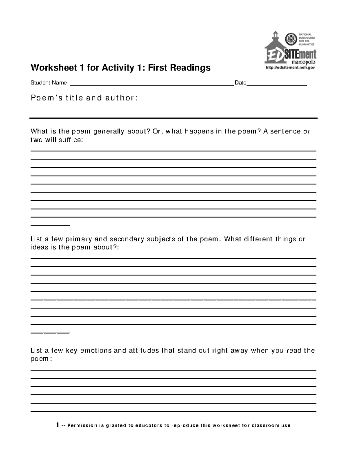 Animating Poetry-Worksheet 1-For Activity 1 - Worksheet 1 for Activity ...