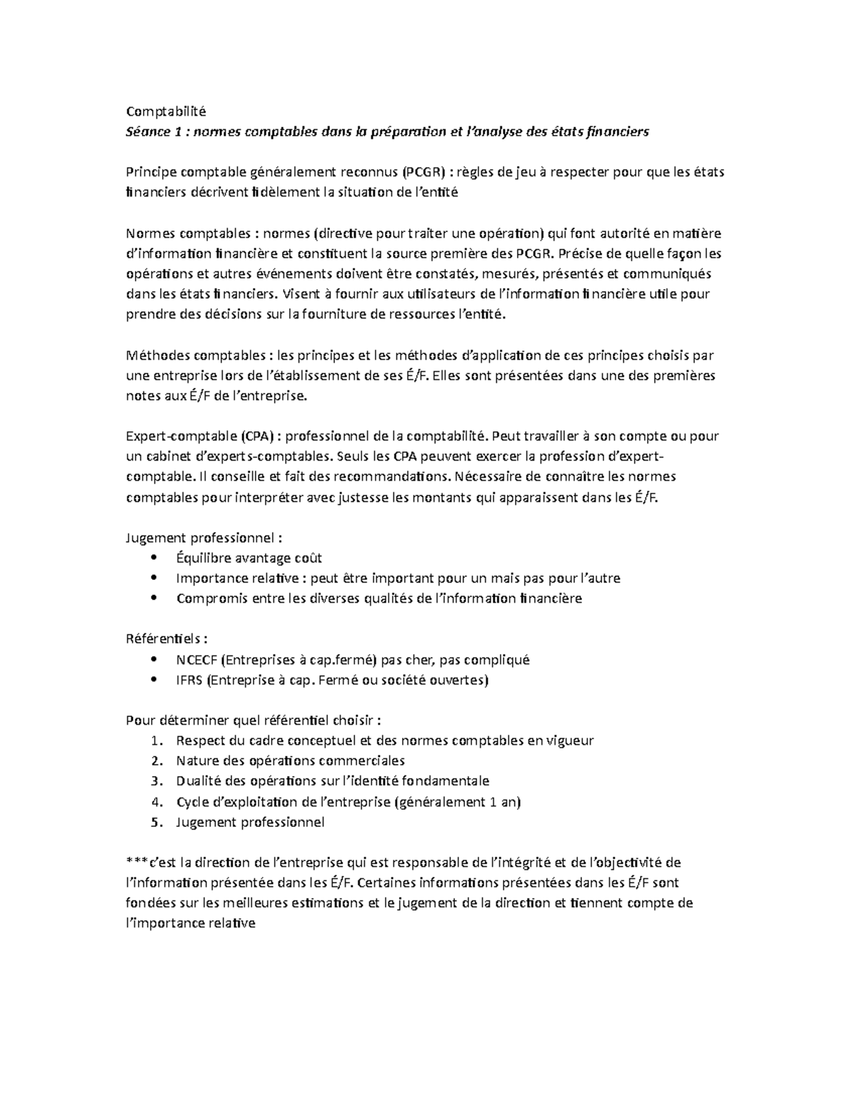 Résumé - comptabilité - Comptabilité Séance 1 : normes comptables dans ...