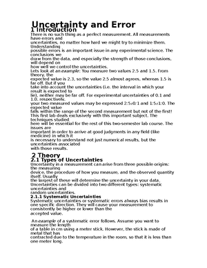 Uncertainty Worksheet - Physics worksheet -1 for grade 11 Unit 1 ...