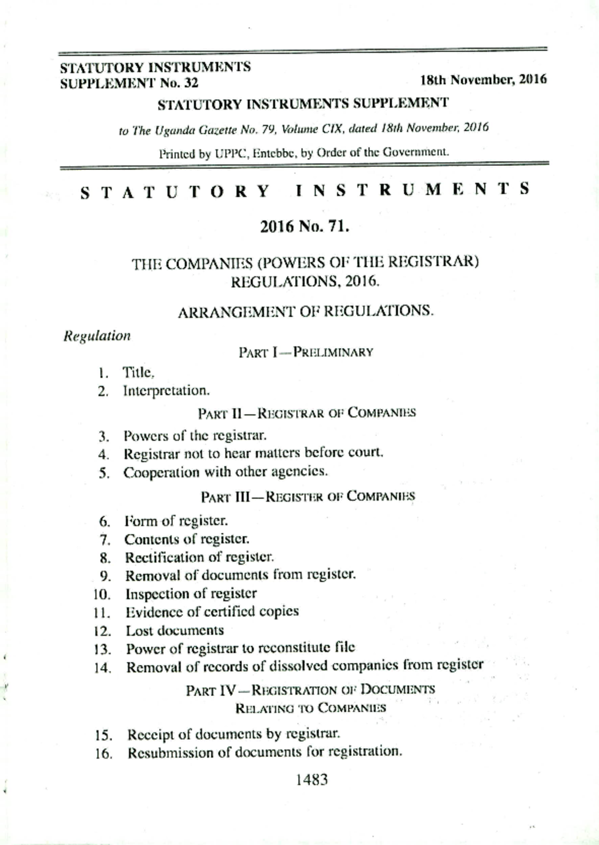 The Companies Powers of the Registrar Regulations 2016 - STATUTORY ...