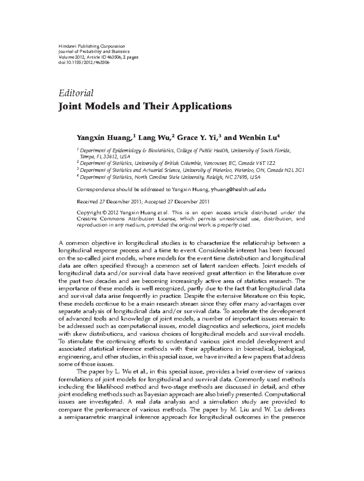 Joint Models and Their Applications - Hindawi Publishing Corporation ...