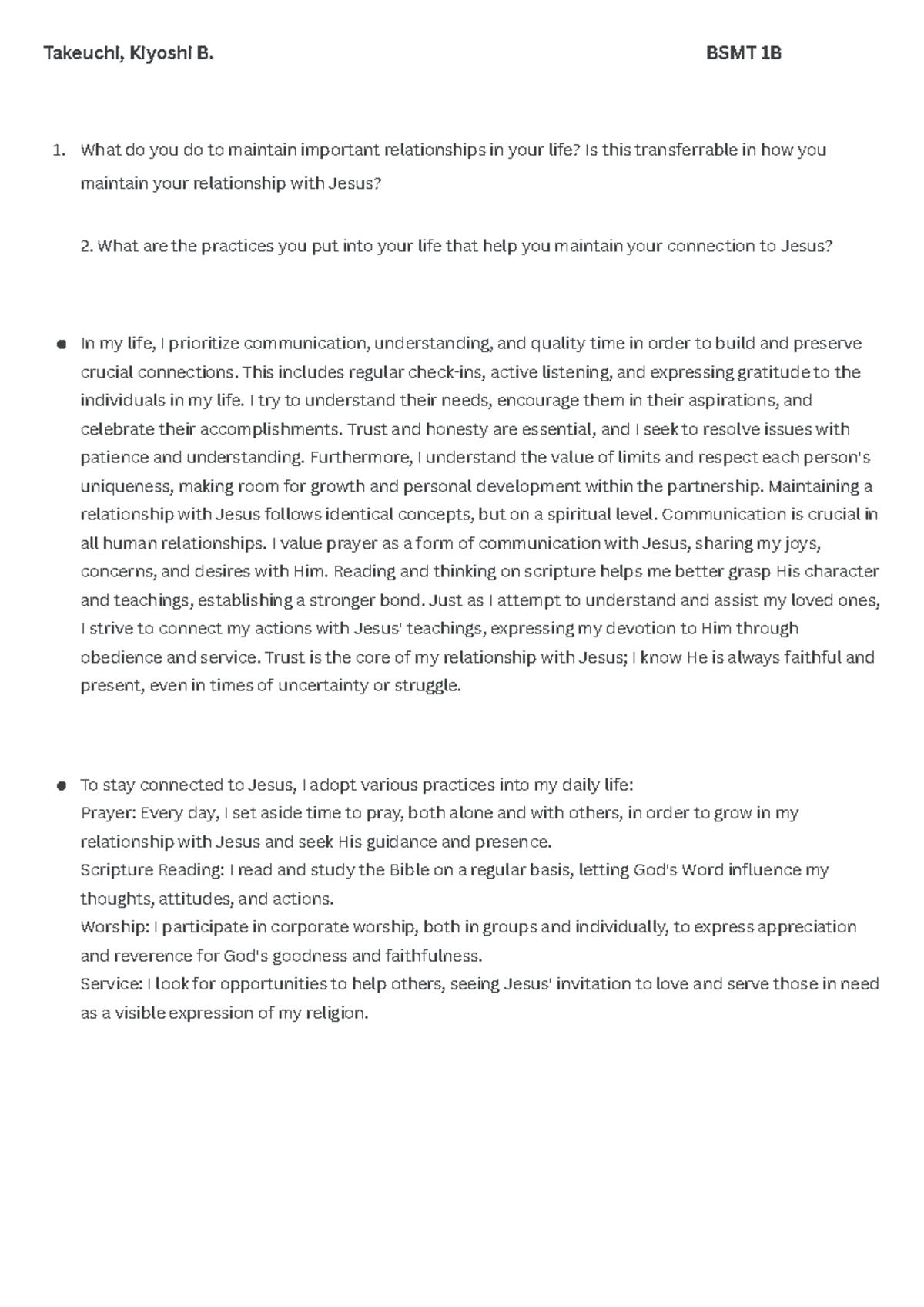 title of the name - Takeuchi, Kiyoshi B. BSMT 1B 1. What do you do to ...