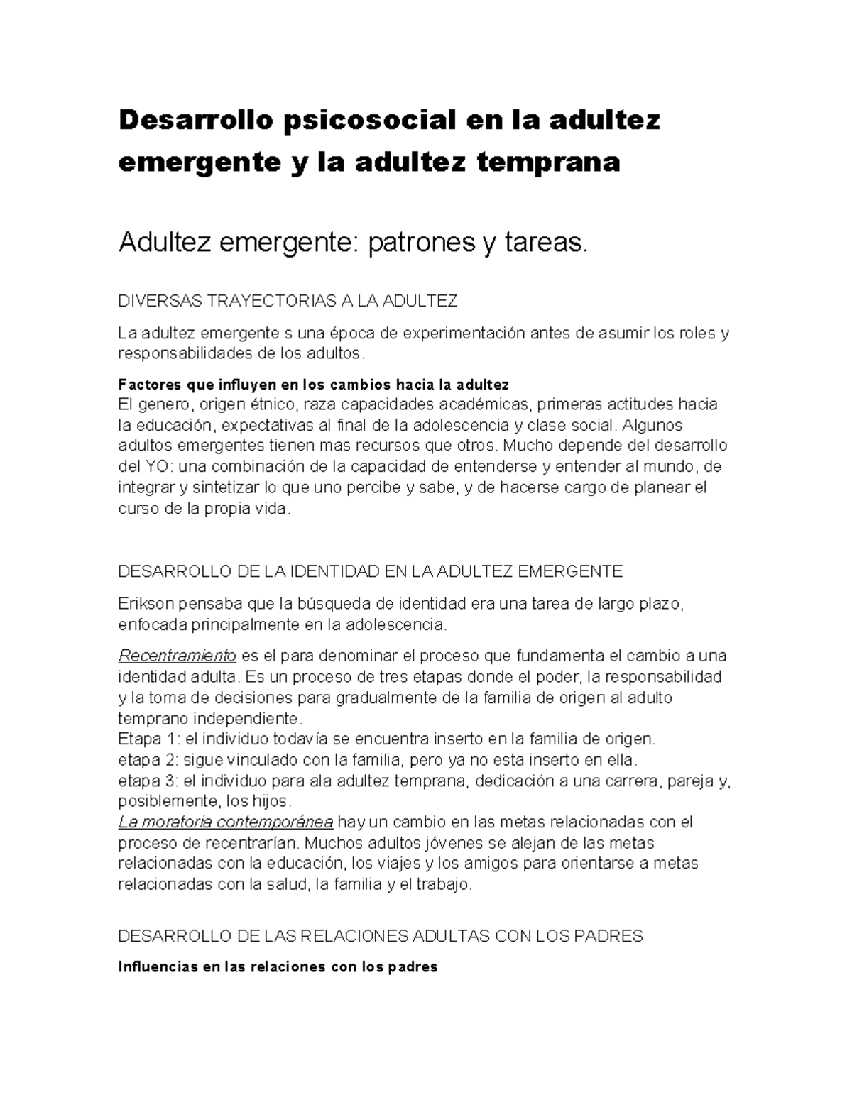 Tarea(6) Adultez Emergente - Desarrollo psicosocial en la adultez emergente y la adultez ...