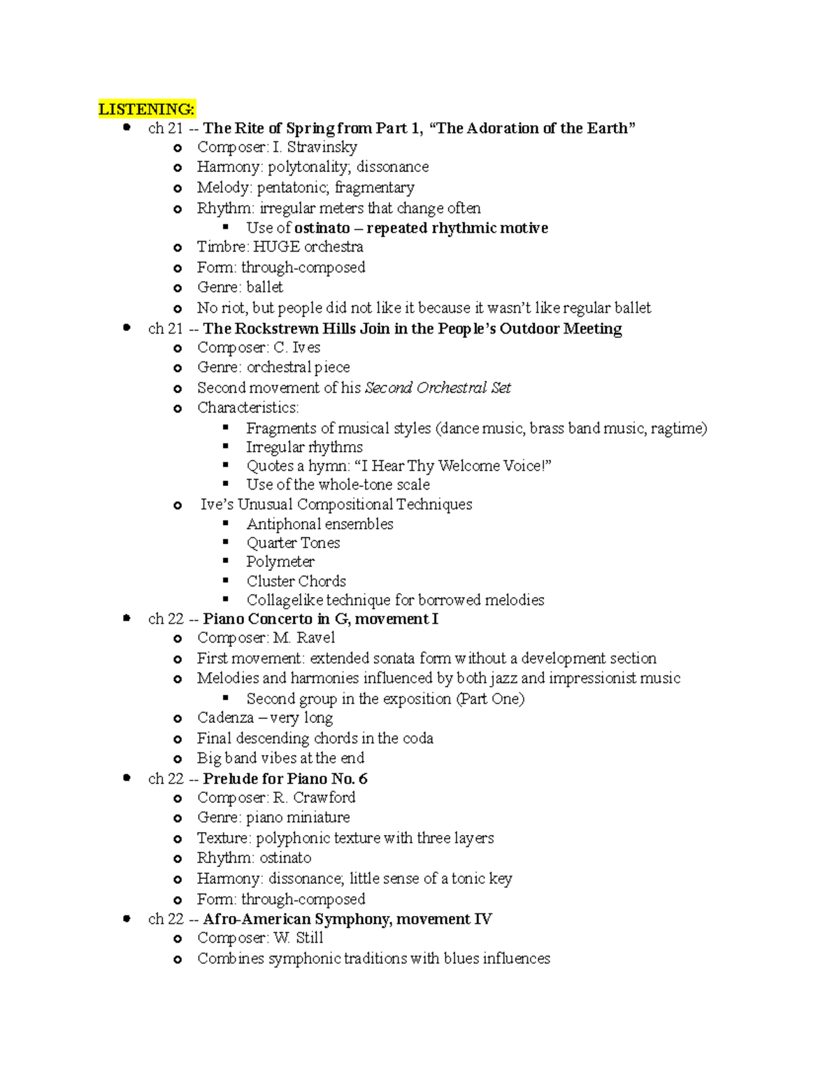 Final exam study guide - LISTENING: ch 21 - The Rite of Spring from ...