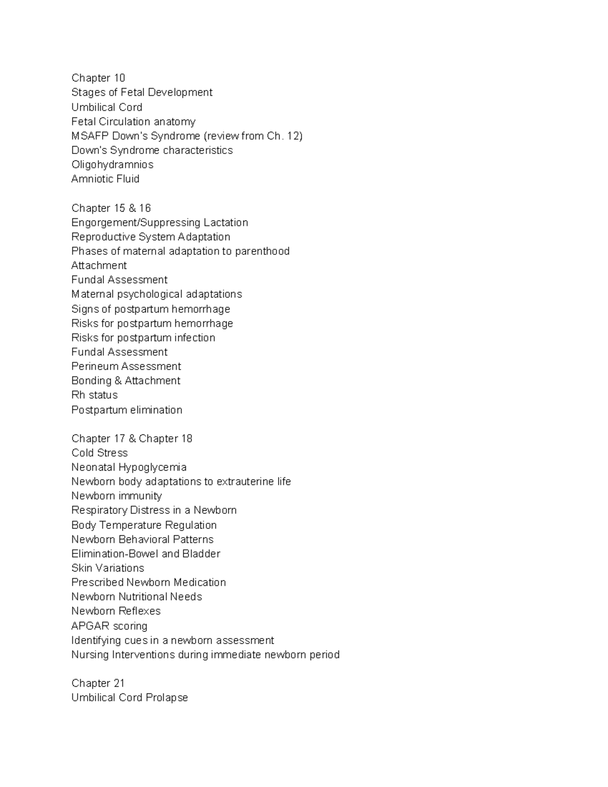 Exam 2 Study Guide - Chapter 10 Stages of Fetal Development Umbilical ...