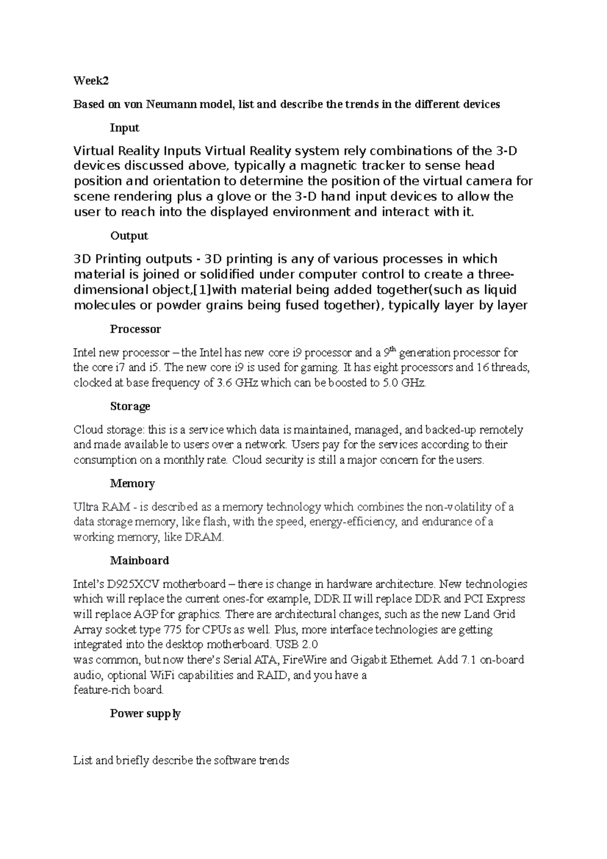 W2 assignment - Week Based on von Neumann model, list and describe the trends in the different ...