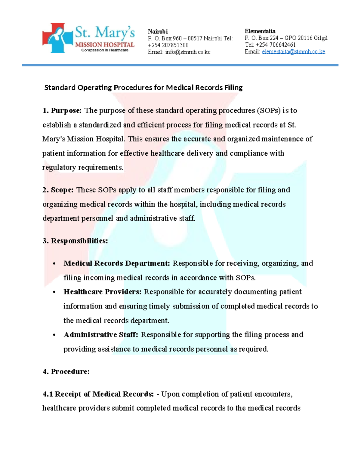 Medical records records filling SOPs - Standard Operating Procedures ...