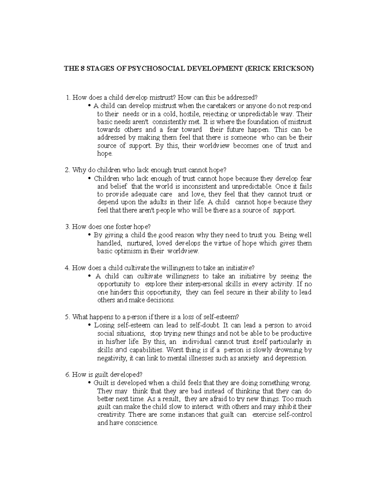 THE 8 Stages OF Psychosocial Development ( Erick Erickson) - THE 8 ...