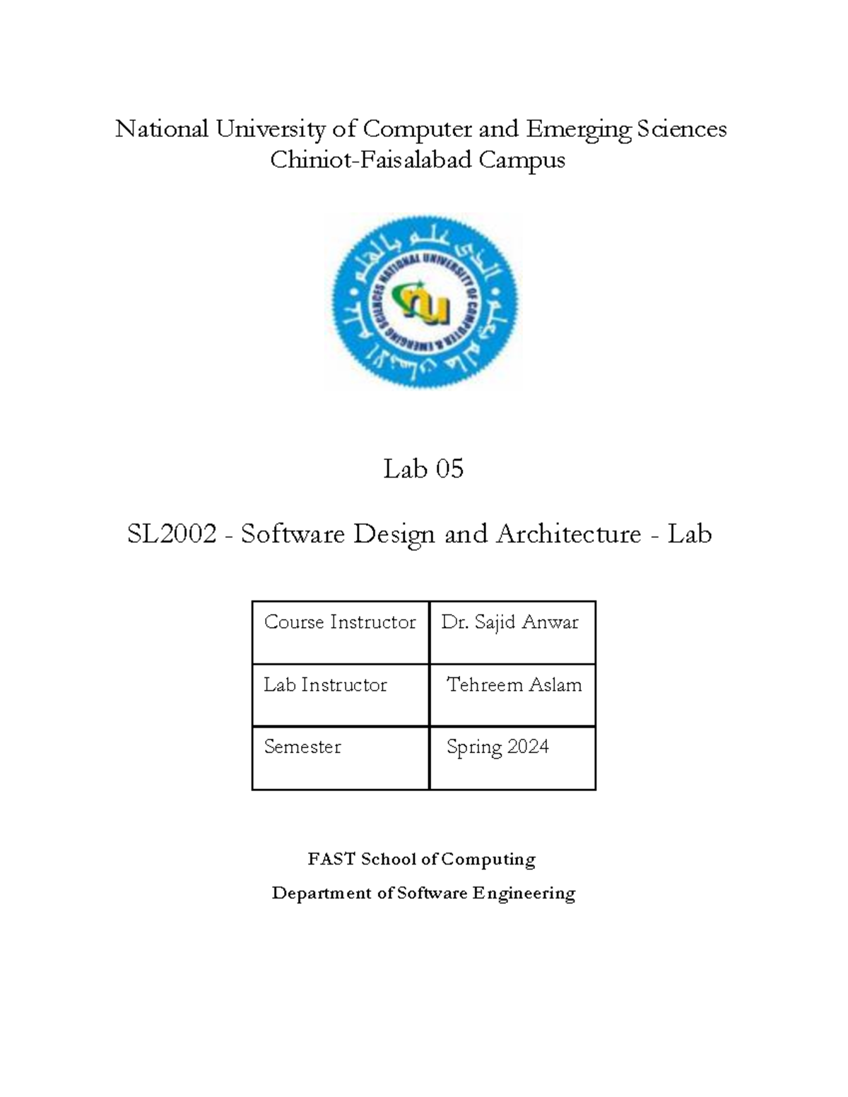SDA Lab - 5 - National University of Computer and Emerging Sciences Chiniot-Faisalabad Campus ...