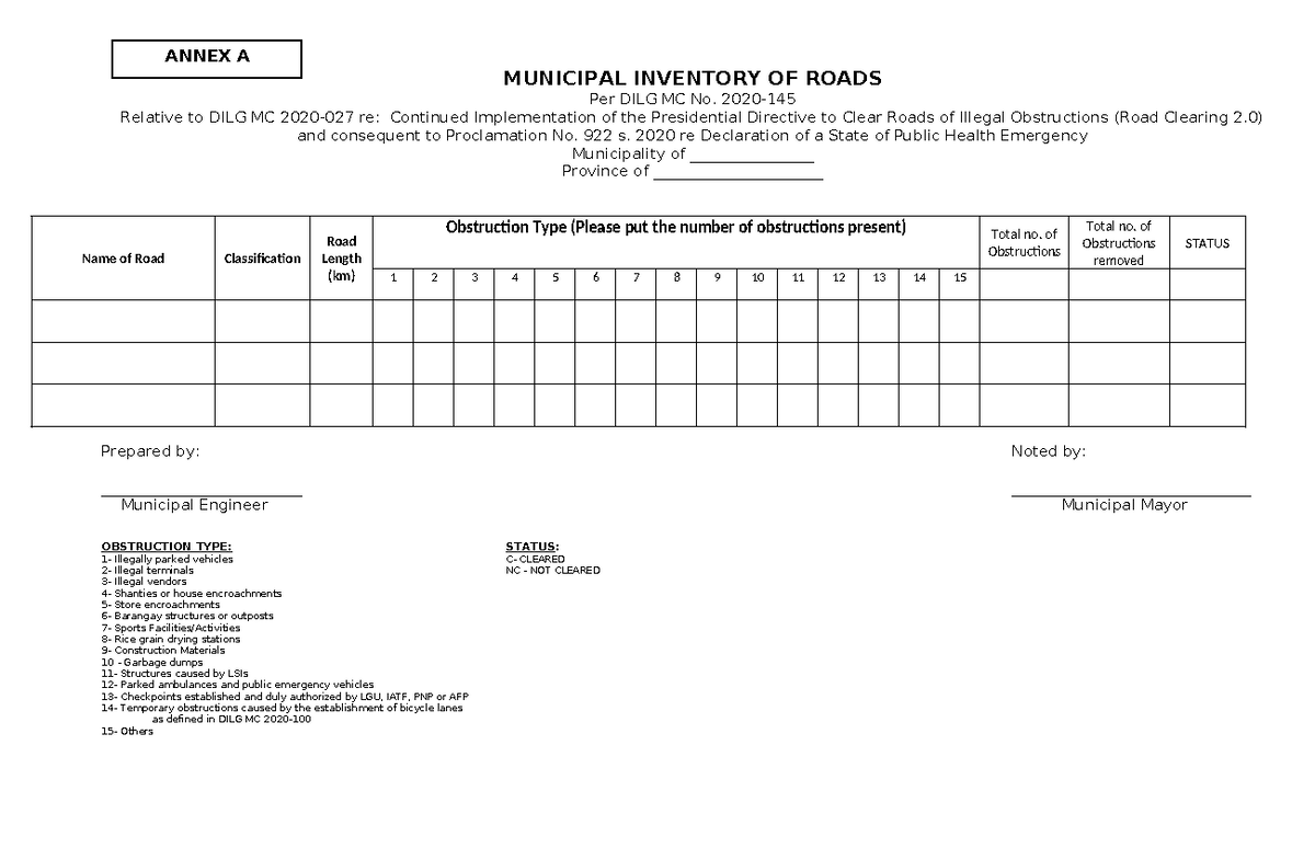Road-Clearing-Compliance-Report-Template - MUNICIPAL INVENTORY OF ROADS ...