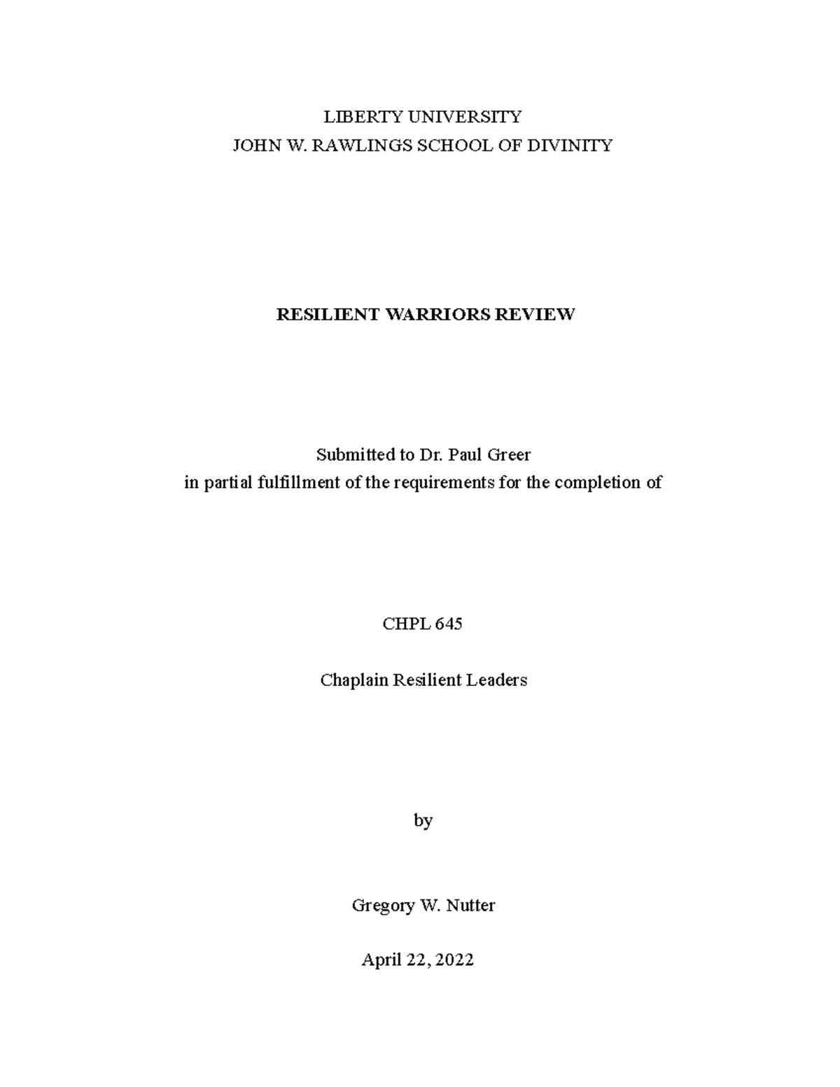 Resilient Warriors book review Three - LIBERTY UNIVERSITY JOHN W ...