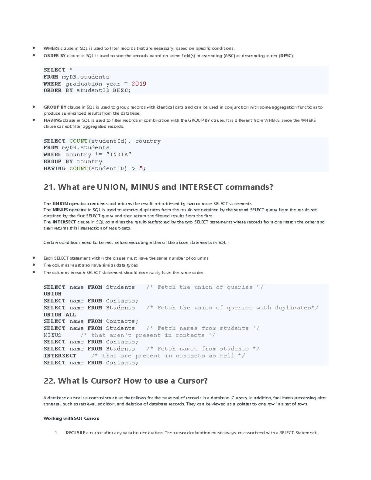 Dbms-2 - Database Management system important questions - • WHERE ...