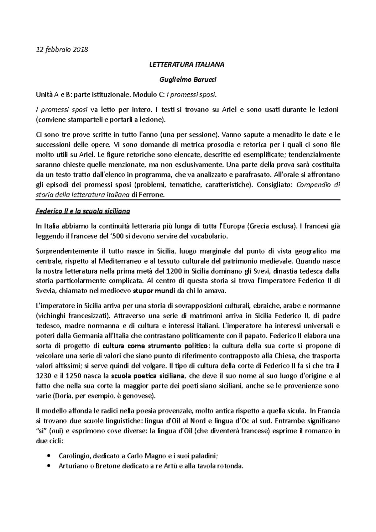 Letteratura italiana. Baruccidef 2 - 12 febbraio 2018 LETTERATURA ...