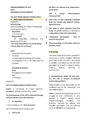 Psychological Perspectives of the Self - PSYCHOLOGICAL PERSPECTIVES OF ...