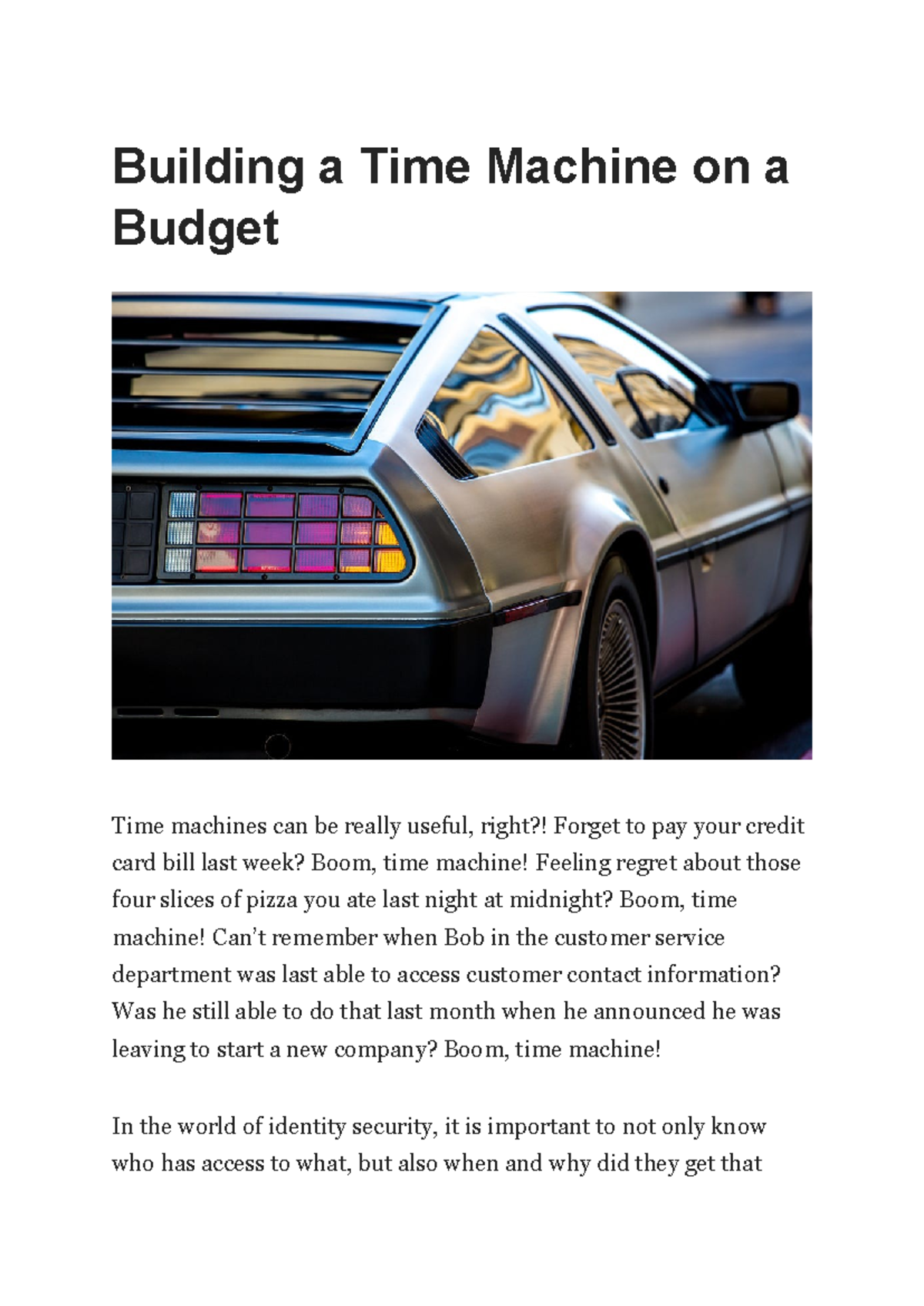 Building a Time Machine on a Budget - Building a Time Machine on a ...