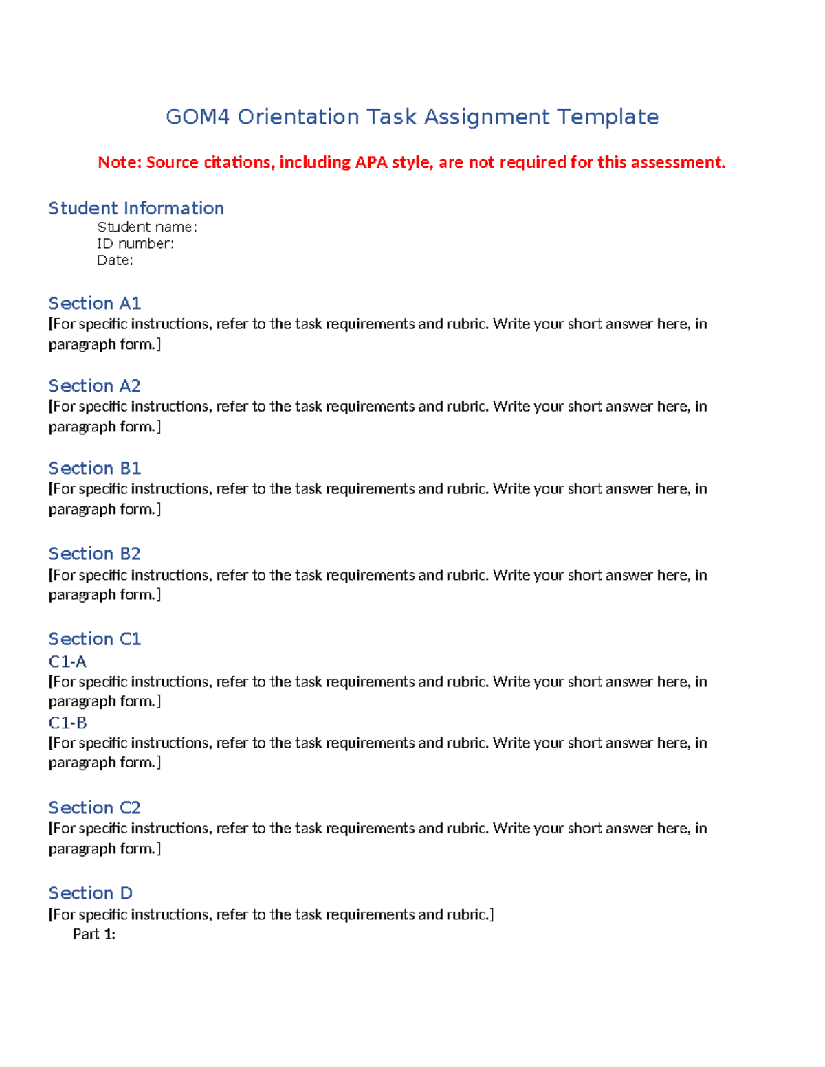 Orientation Task Template - GOM4 Orientation Task Assignment Template Note: Source citations ...