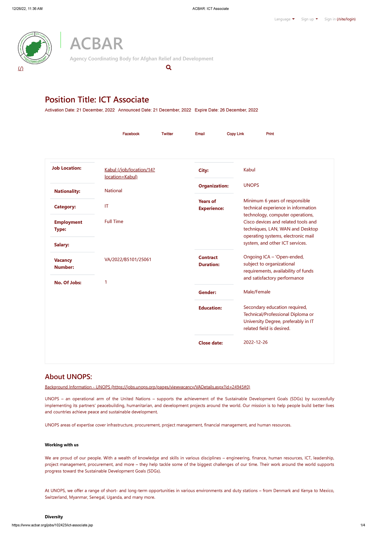 Acbar ICT Associate - this inlude information related to IT - Position ...